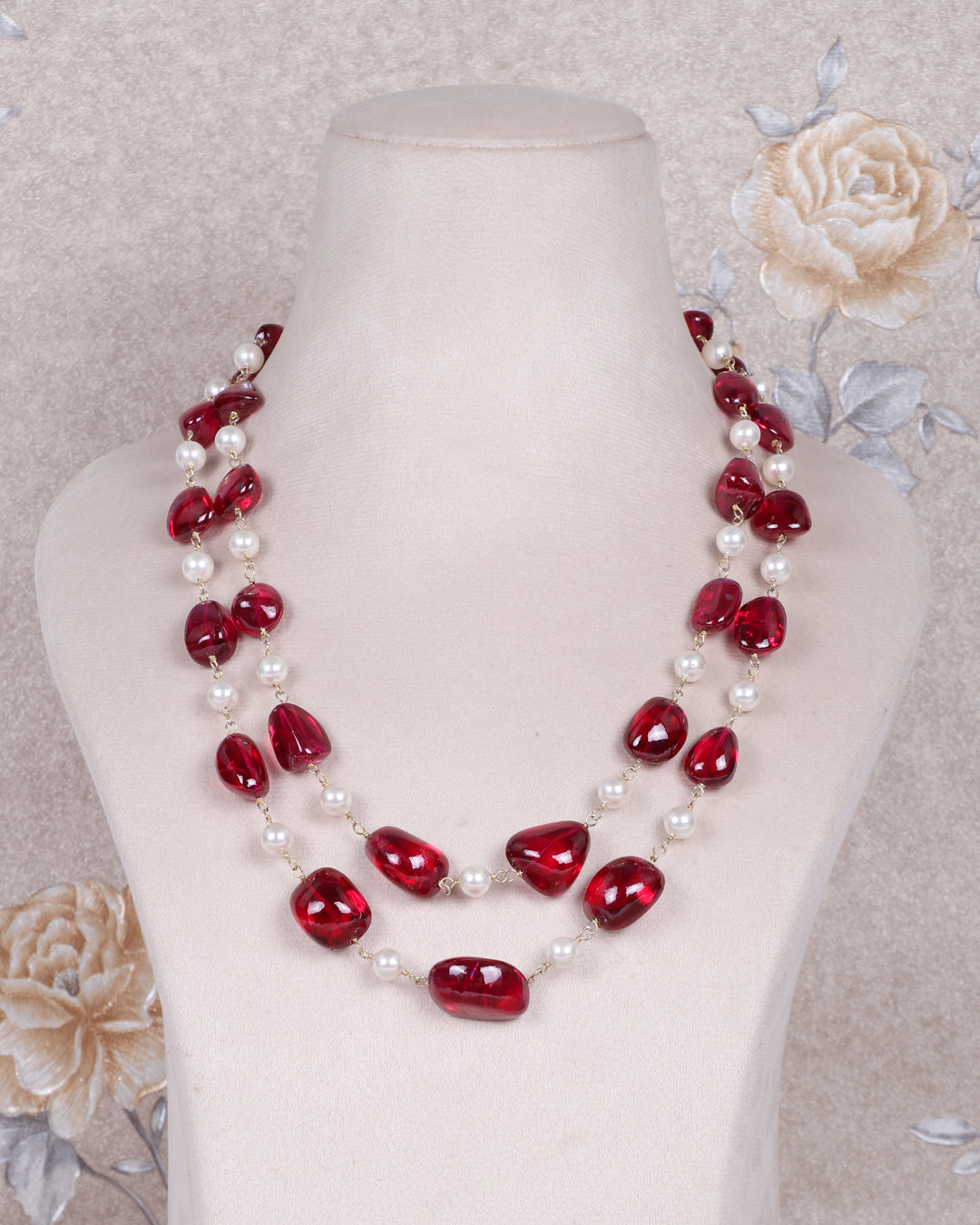 925 Silver Ruby & Pearl Gemstone Beads Necklace Jewelry – Raj Gems
