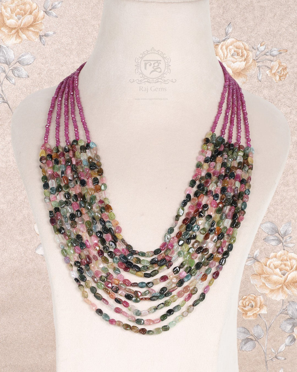 Natural Multi Tourmaline & Ruby Gemstone Beads Necklace – Raj Gems